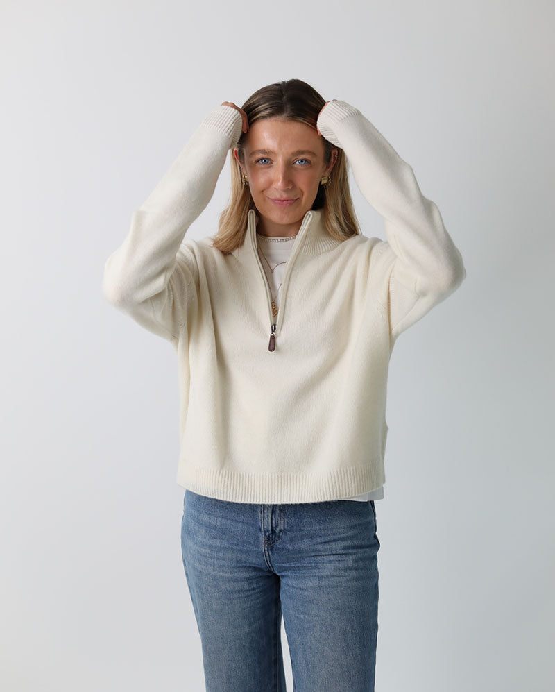 Ladies Cashmere-Merino 1/4 zip | Cream – Jam Industries